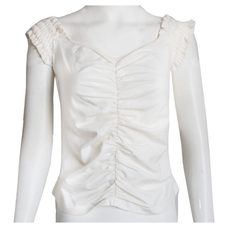 Escada White Blouse Cotton Blend Top Ruched Off Shoulder NWT NOS Size ...