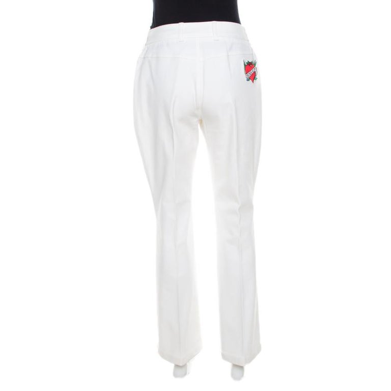 Escada White True Love Heart Embroidered Denim High Waist Jeans M at ...
