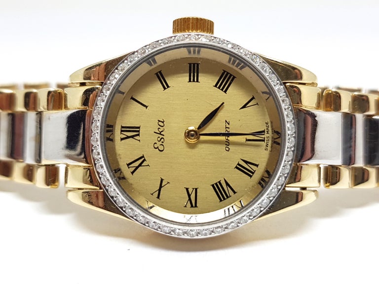 Eska Ladies Watch Yellow White Gold Diamonds at 1stDibs | eska gold watch