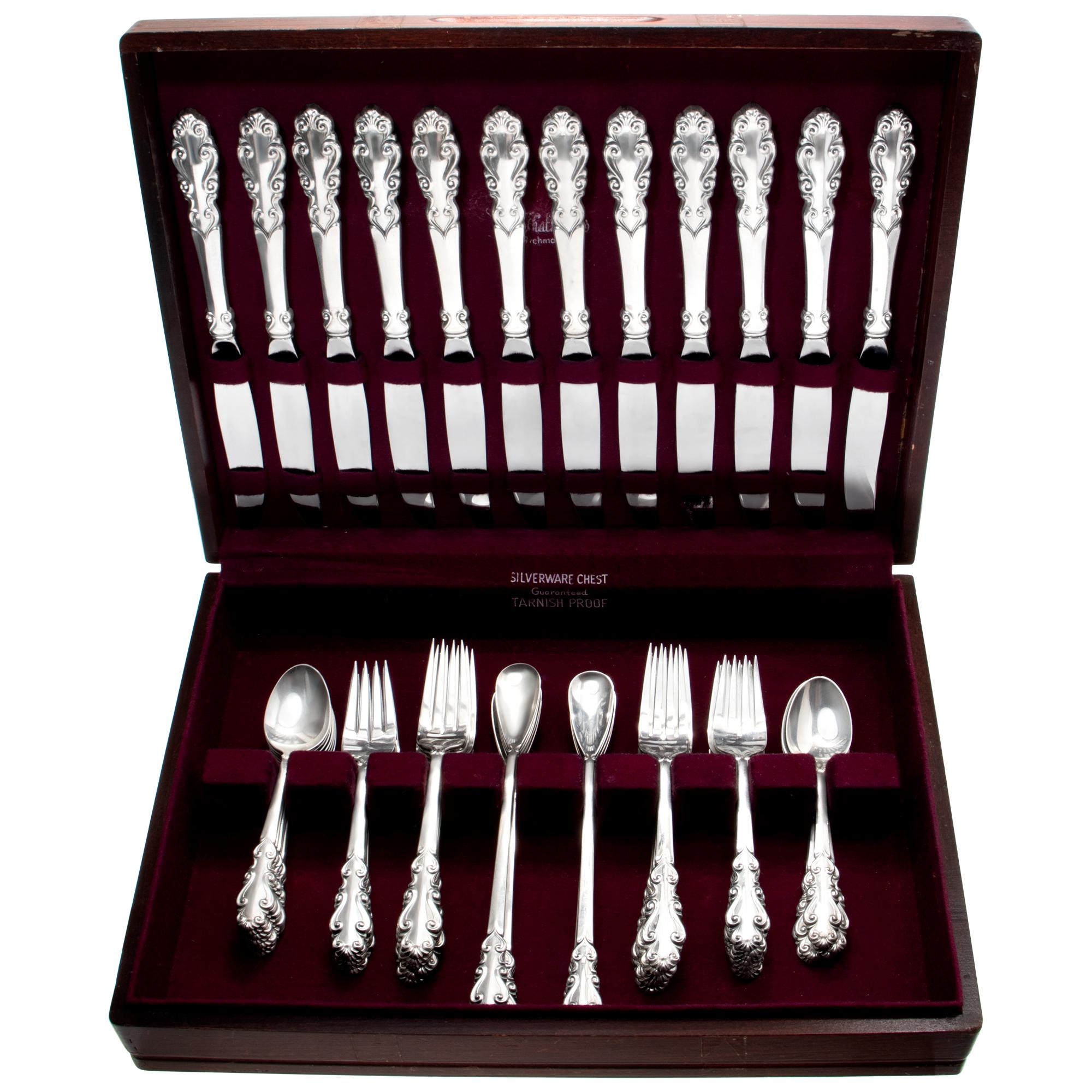 19th Century English Queen Pattern Sterling Silver 112 Piece Flatware ...
