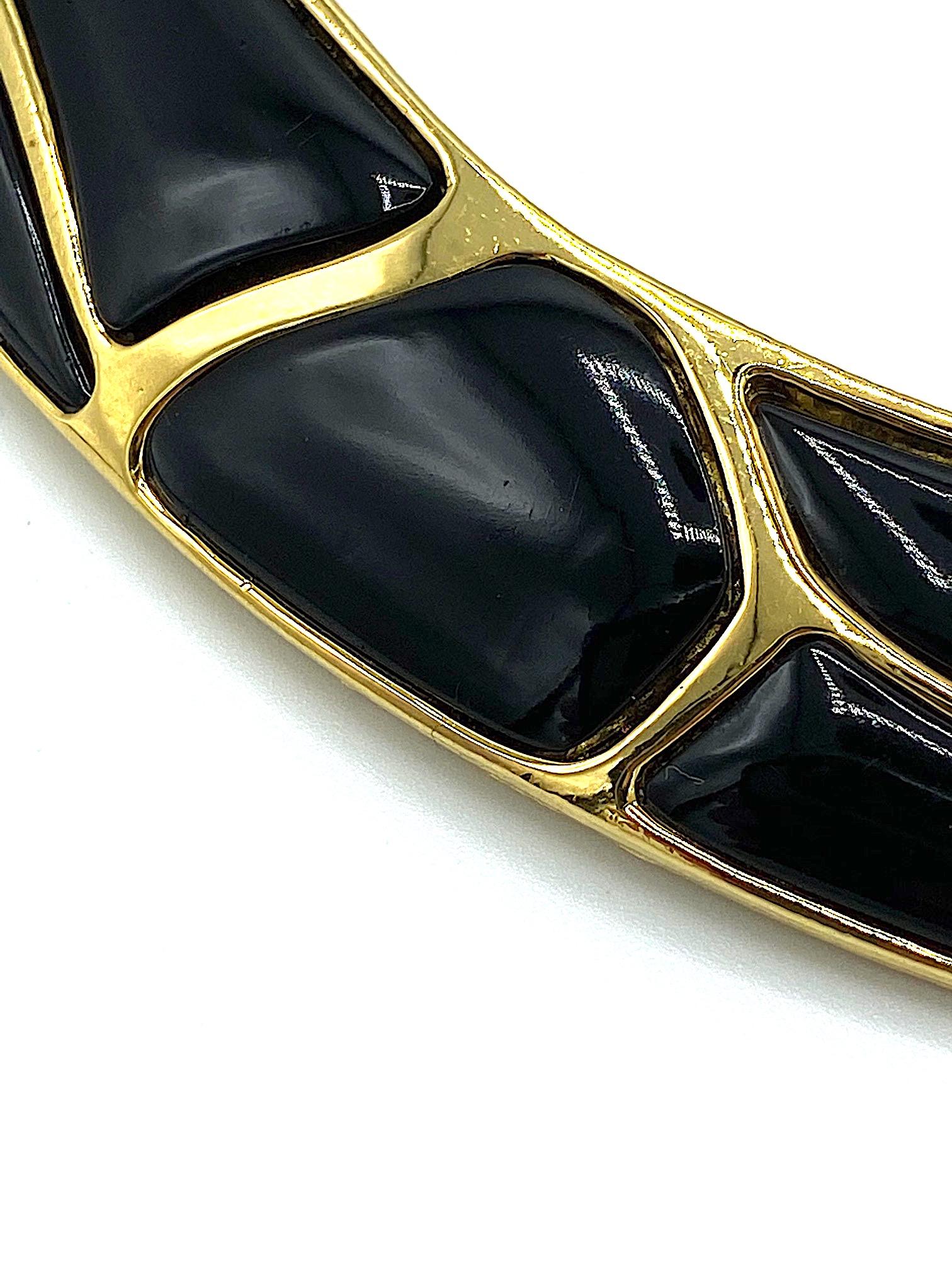 Essex black Enameled on Gold Abstract Rigid Collar Necklace For Sale at ...