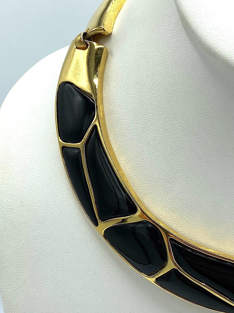 Essex black Enameled on Gold Abstract Rigid Collar Necklace For Sale at ...