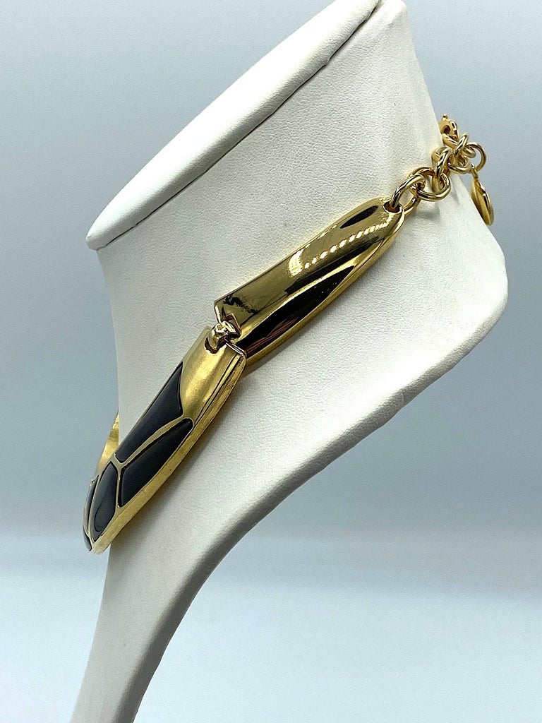 Essex black Enameled on Gold Abstract Rigid Collar Necklace For Sale at ...