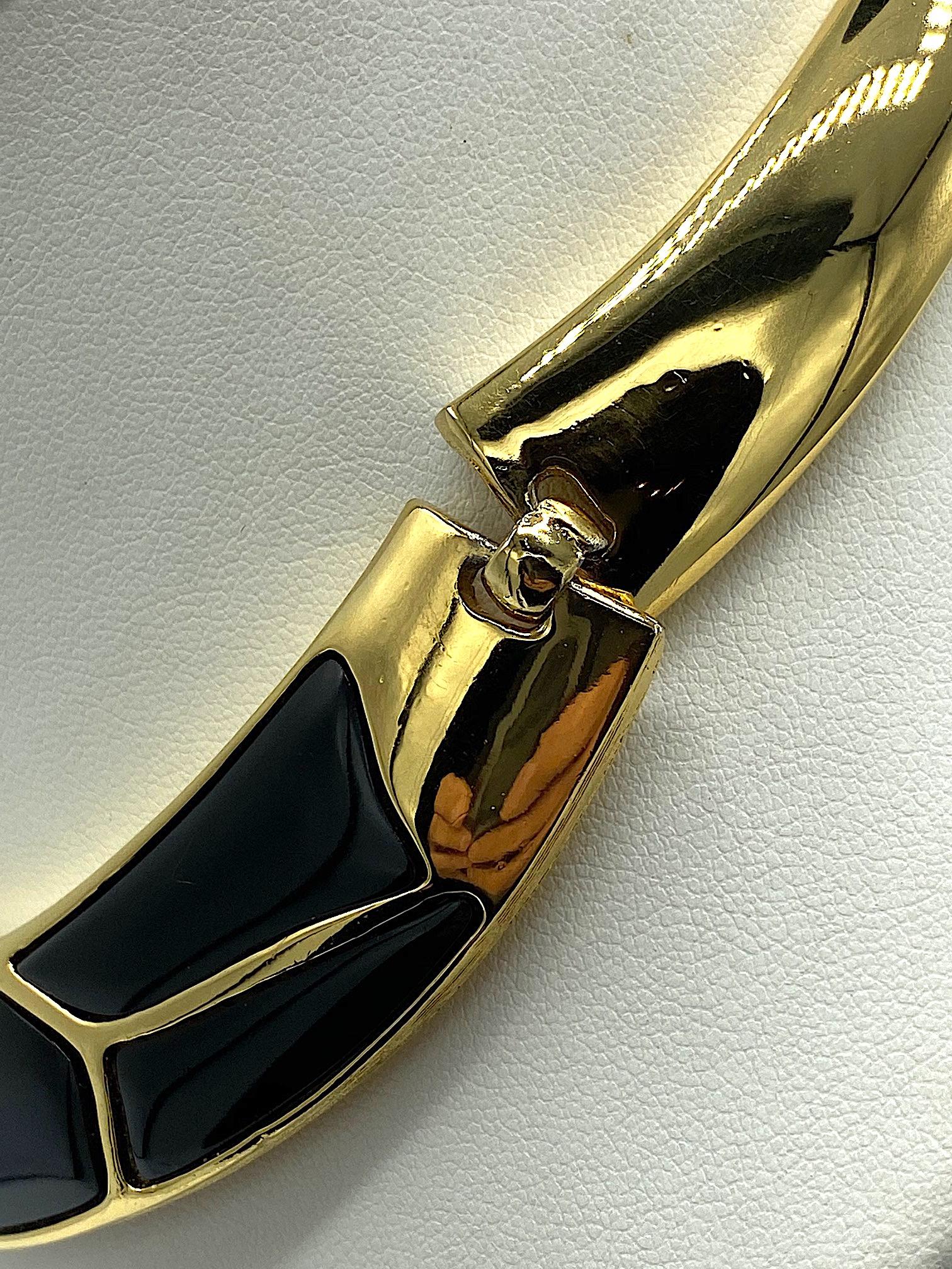 Essex black Enameled on Gold Abstract Rigid Collar Necklace For Sale at ...