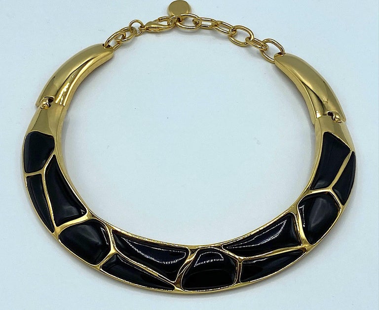 Essex black Enameled on Gold Abstract Rigid Collar Necklace For Sale at ...