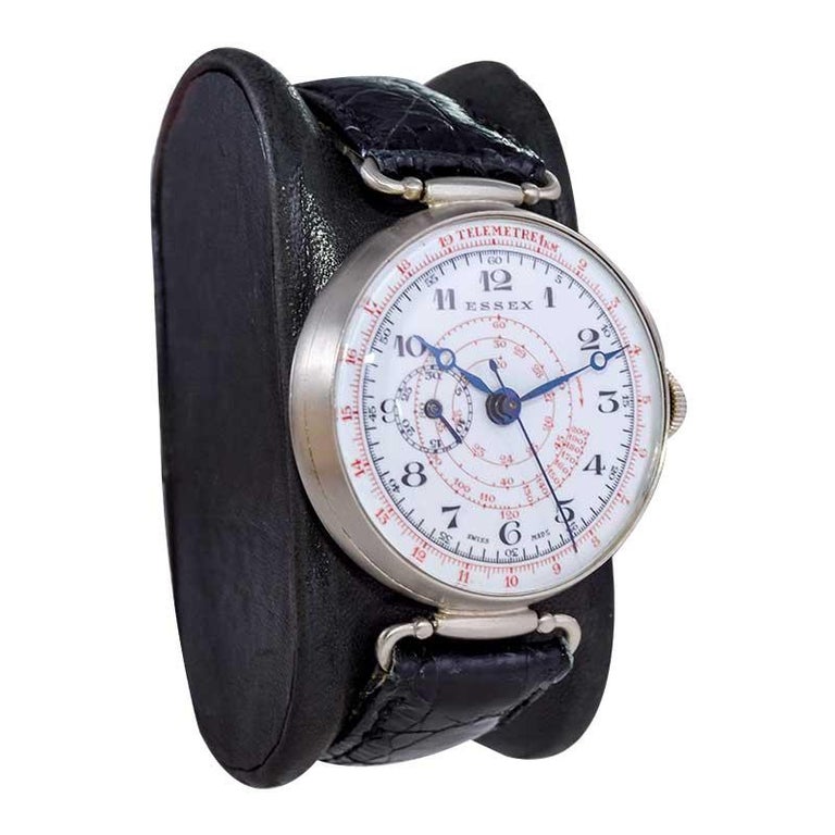 Essex Nickel Silver One Button Chronograph Original Enamel Dial Watch ...
