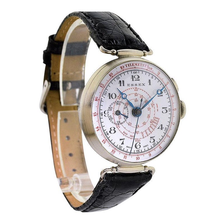Essex Nickel Silver One Button Chronograph Original Enamel Dial Watch ...