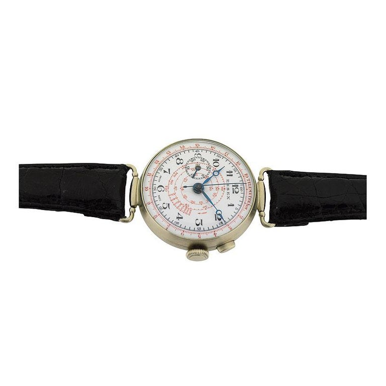 Essex Nickel Silver One Button Chronograph Original Enamel Dial Watch ...