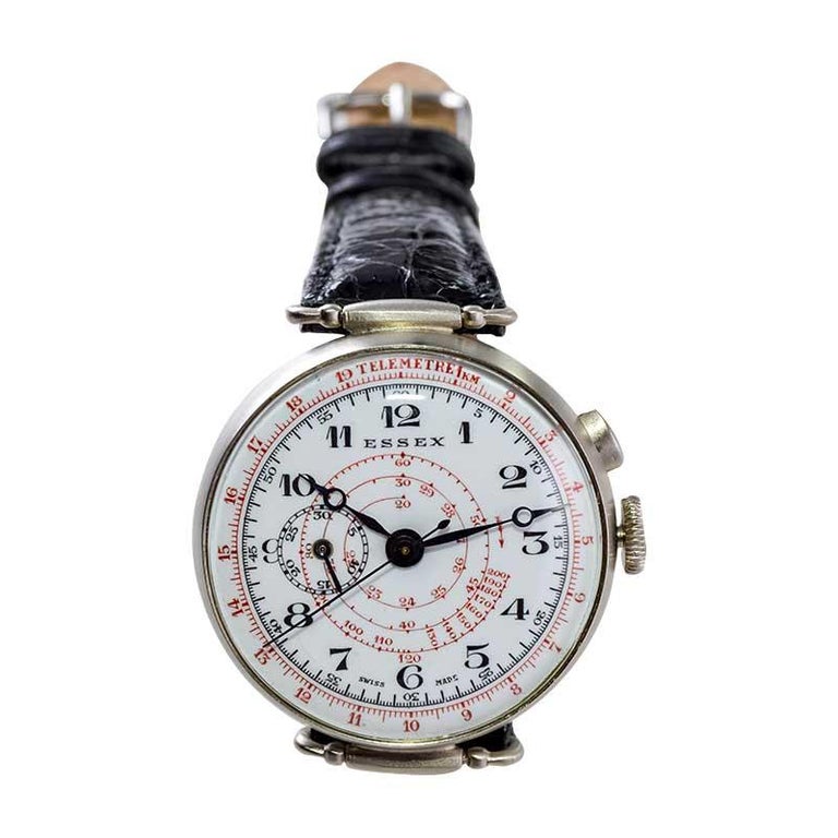 Essex Nickel Silver One Button Chronograph Original Enamel Dial Watch ...
