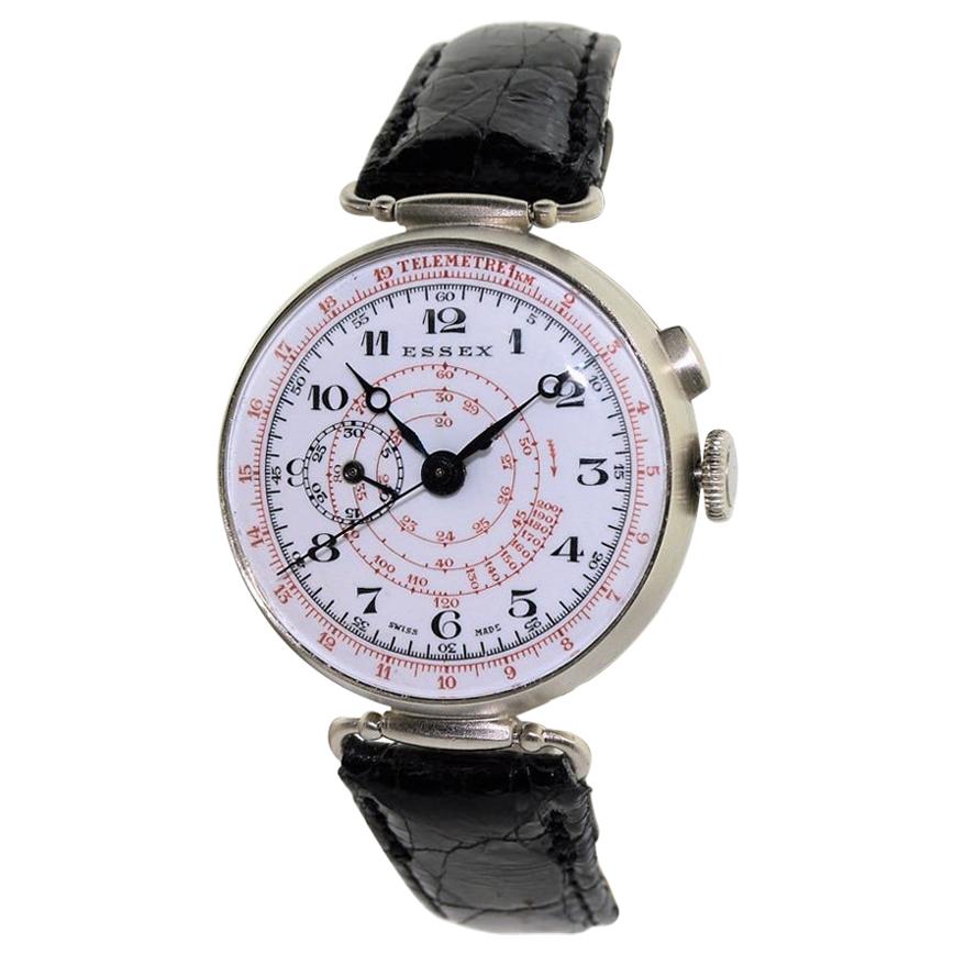 Essex Nickel Silver One Button Chronograph Original Enamel Dial Watch ...