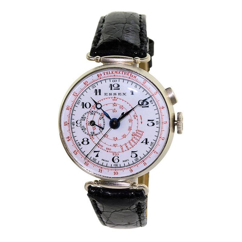 Essex Nickel Silver One Button Chronograph Original Enamel Dial Watch ...