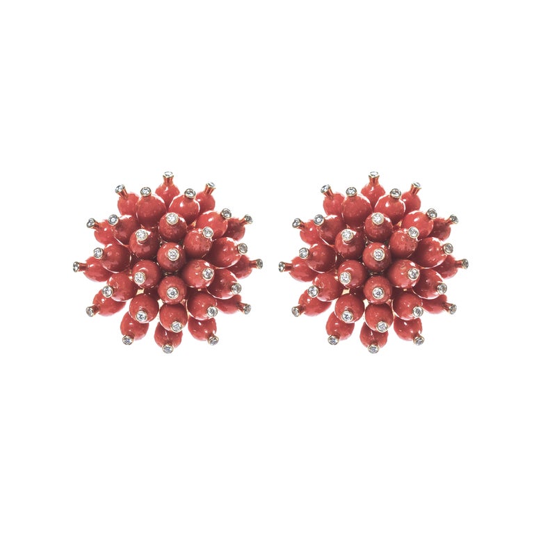 Maṅgala Mars Earrings in 18 Karat Yellow Gold with Corals and Diamonds ...