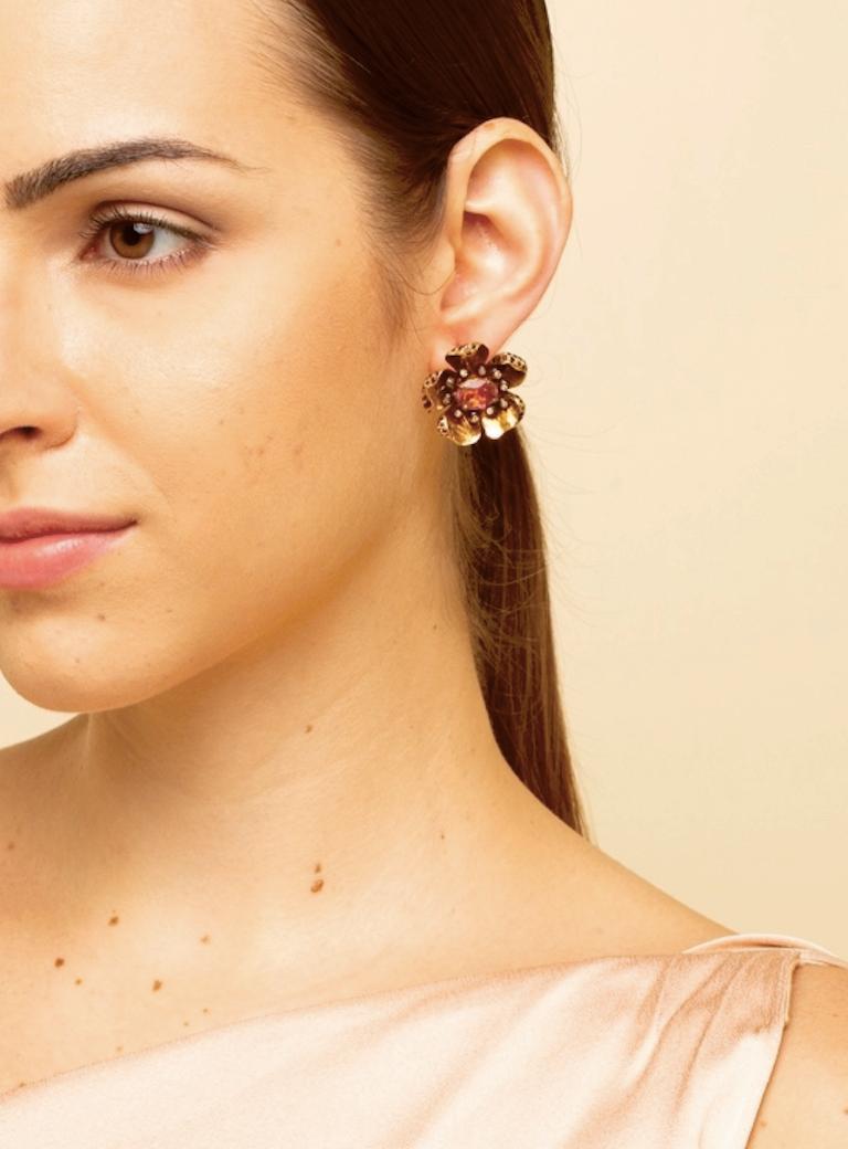 Tourmaline Flower Earrings Silver with 24 Karat Gold Vermeil, Diamonds ...