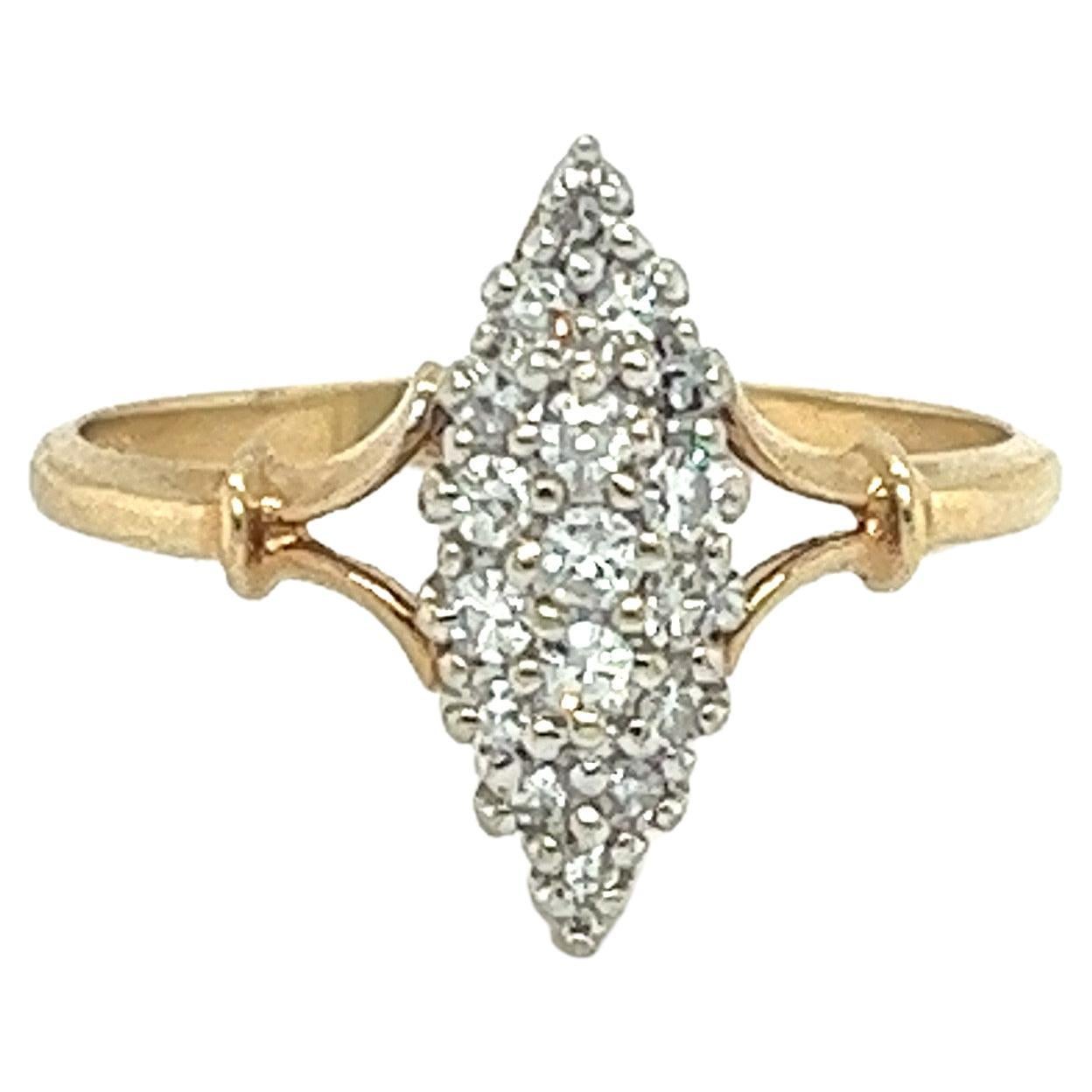 Georgian Diamond Rare Navette Cluster Ring 18 KT/Silver For Sale at 1stDibs
