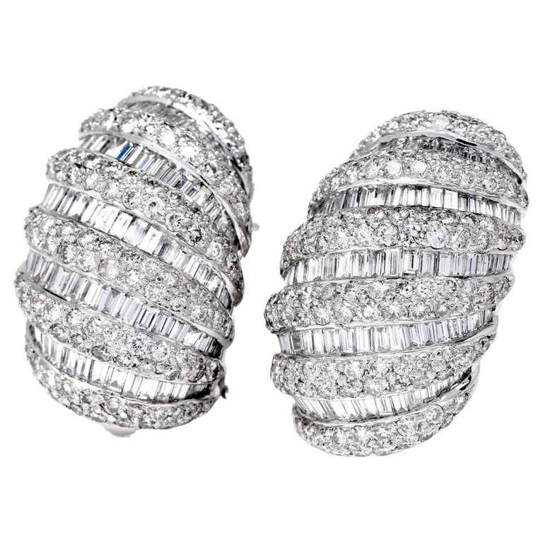 Modern 10.30cts Diamond Large Shirmp Platinum Hoop Clip on Earrings For ...