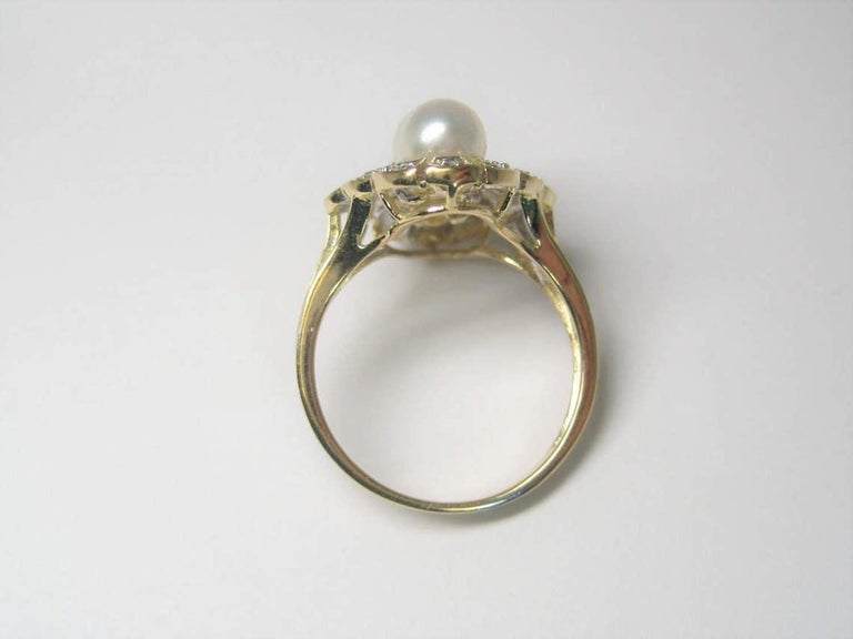 Estate 14k Pearl Diamond Ring For Sale at 1stDibs