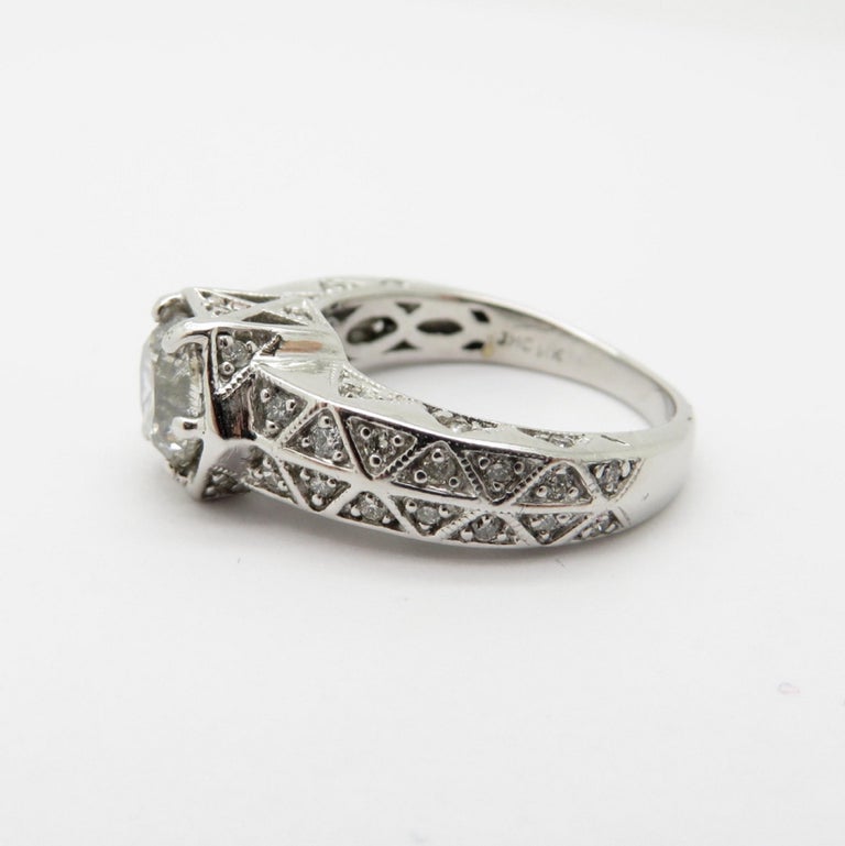 Estate 14 Karat White Gold Diamond Engagement Ring with a Pyramid Motif ...
