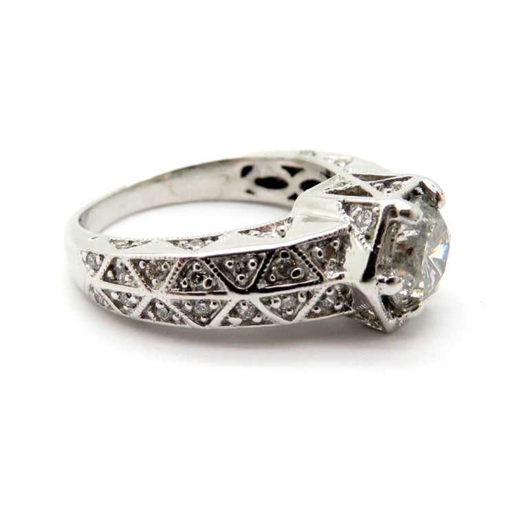 Estate 14 Karat White Gold Diamond Engagement Ring with a Pyramid Motif ...