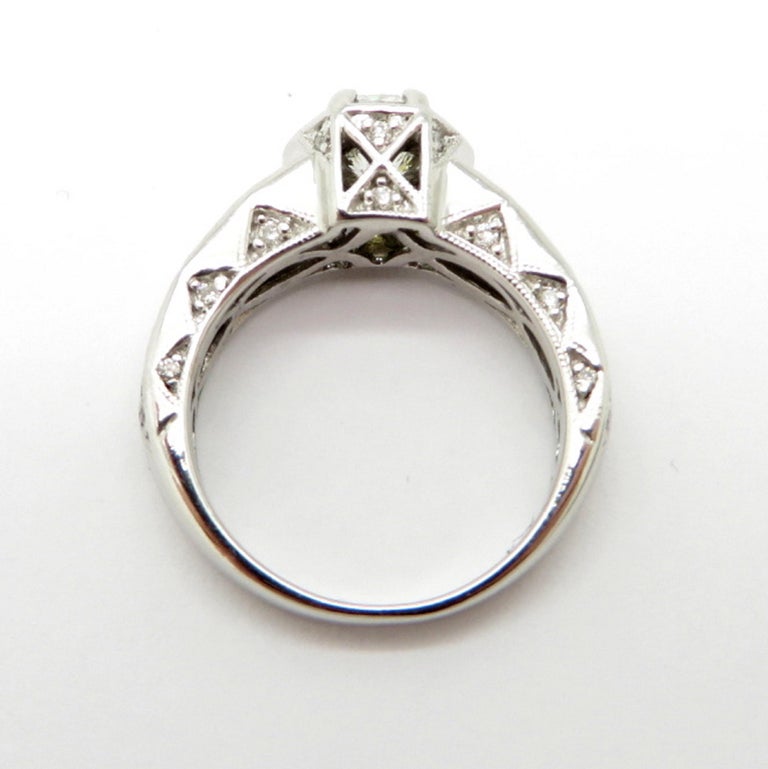 Estate 14 Karat White Gold Diamond Engagement Ring with a Pyramid Motif ...