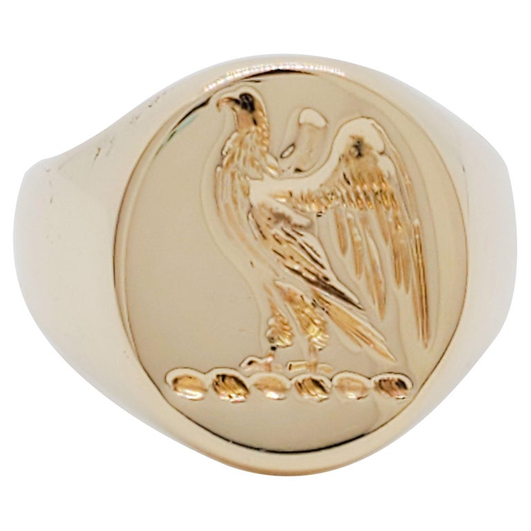Estate 14k Yellow Gold Eagle Signet Ring at 1stDibs