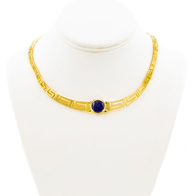 Estate 14k Yellow Gold and Lapis Lazuli Greek-Key Choker Necklace For ...