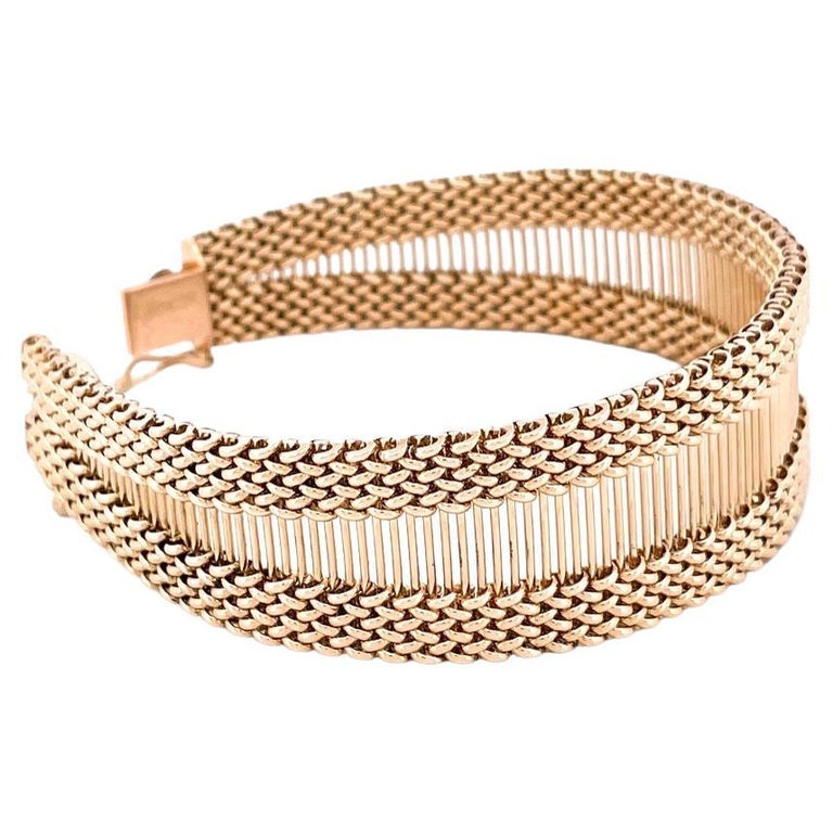 Estate 14k Yellow Gold Mesh Weave Bracelet For Sale at 1stDibs