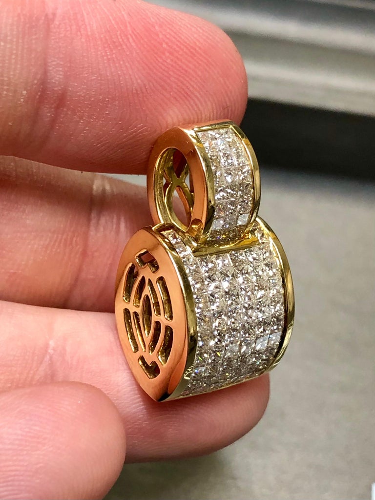 Estate 18k Invisible Princess Cut Diamond Pendant Necklace 4.92cttw G ...