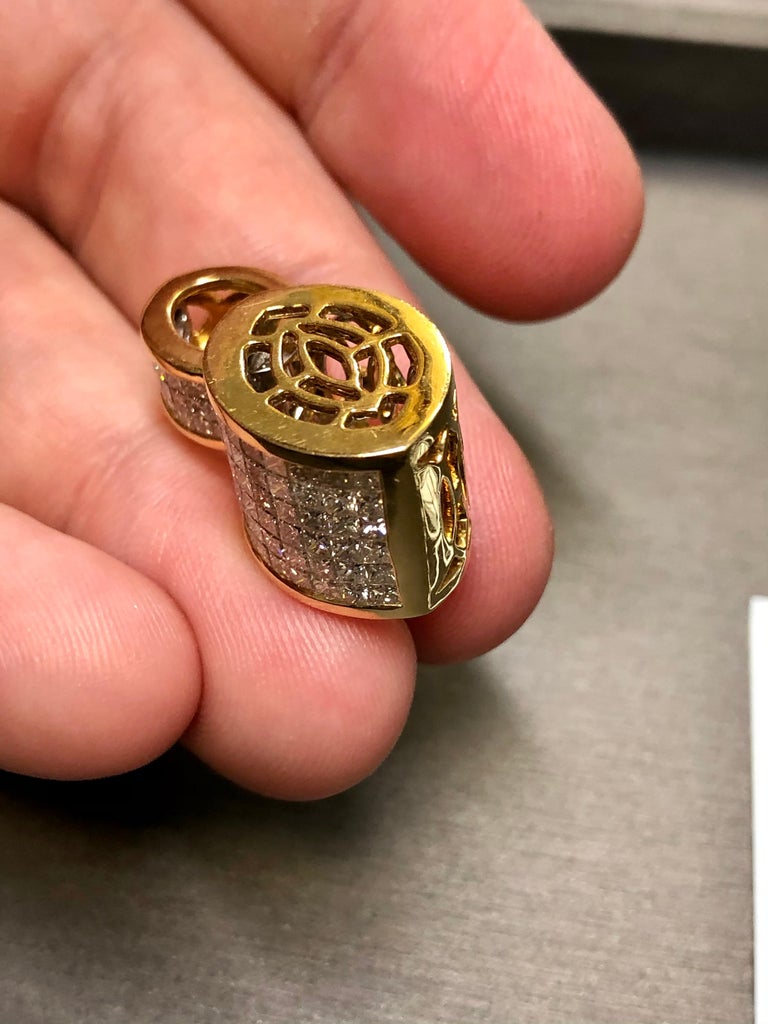 Estate 18k Invisible Princess Cut Diamond Pendant Necklace 4.92cttw G ...