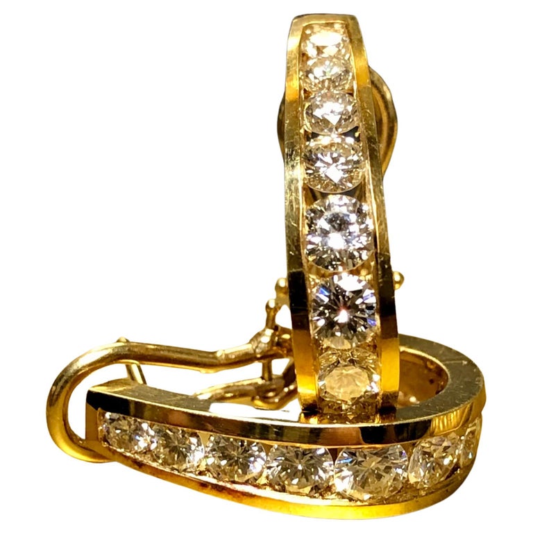 Estate 18K J Hoop Collection Quality Diamond Lever Huggie Earrings 2 ...
