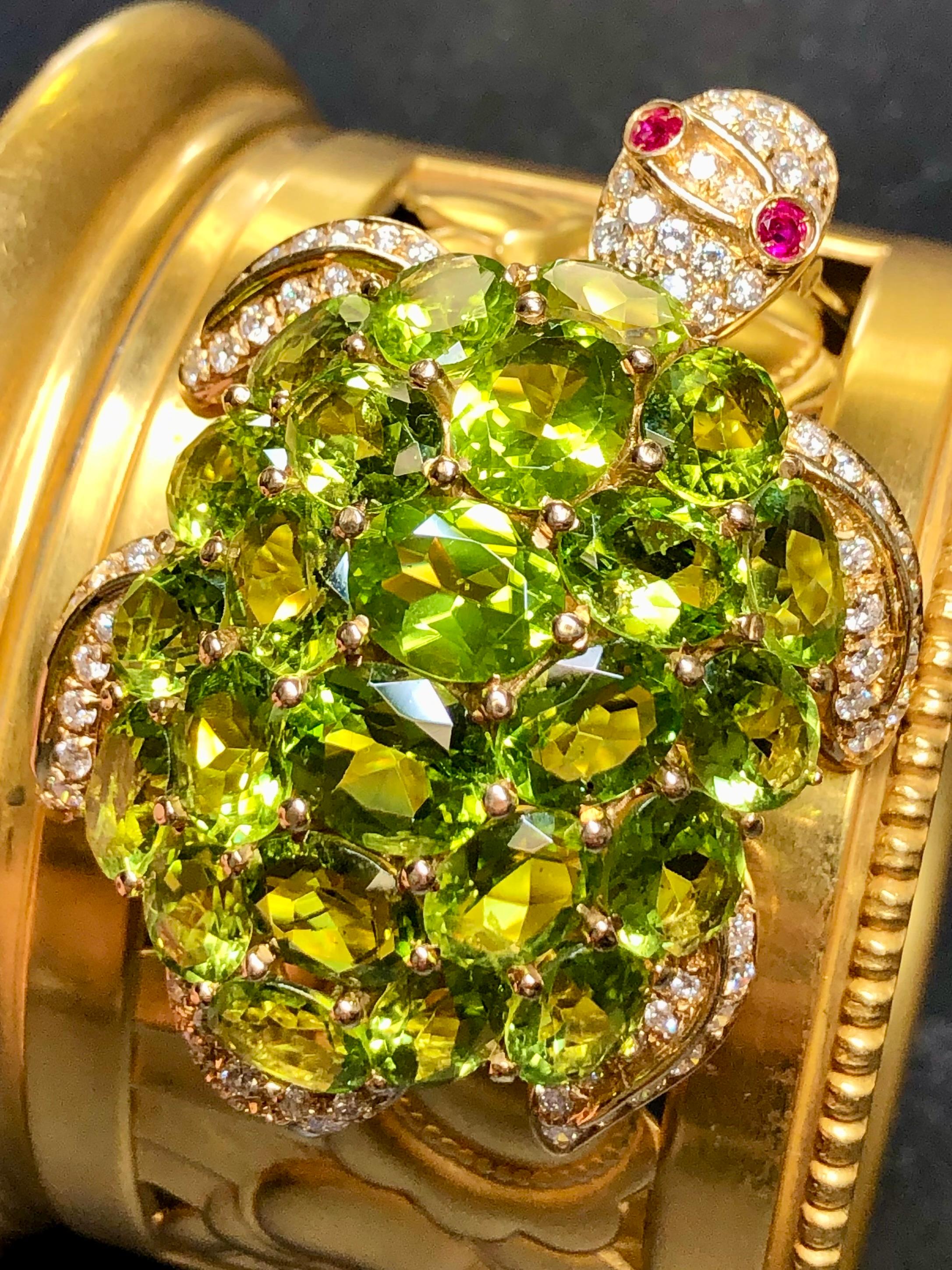 Estate 18K Peridot Diamond Ruby Large Turtle Brooch Pin 53.50cttw For ...