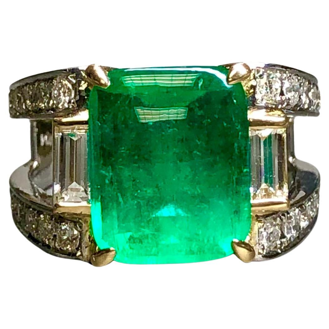 Platinum 18K Cabochon Colombian Emerald Diamond Cocktail Ring 4.50ctw ...