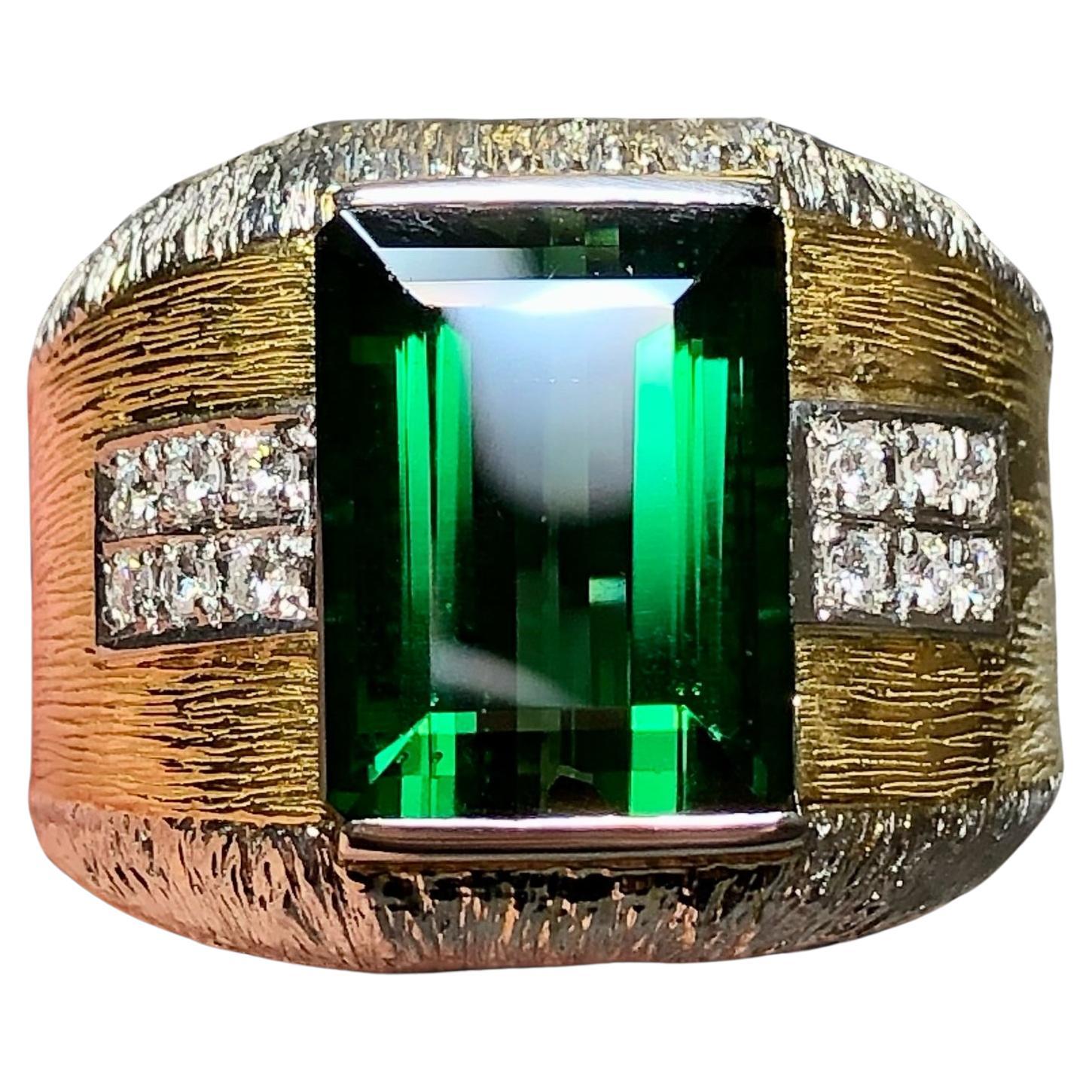 Estate 14K Heart Tourmaline Tsavorite Diamond Floral Cocktail Ring Sz ...