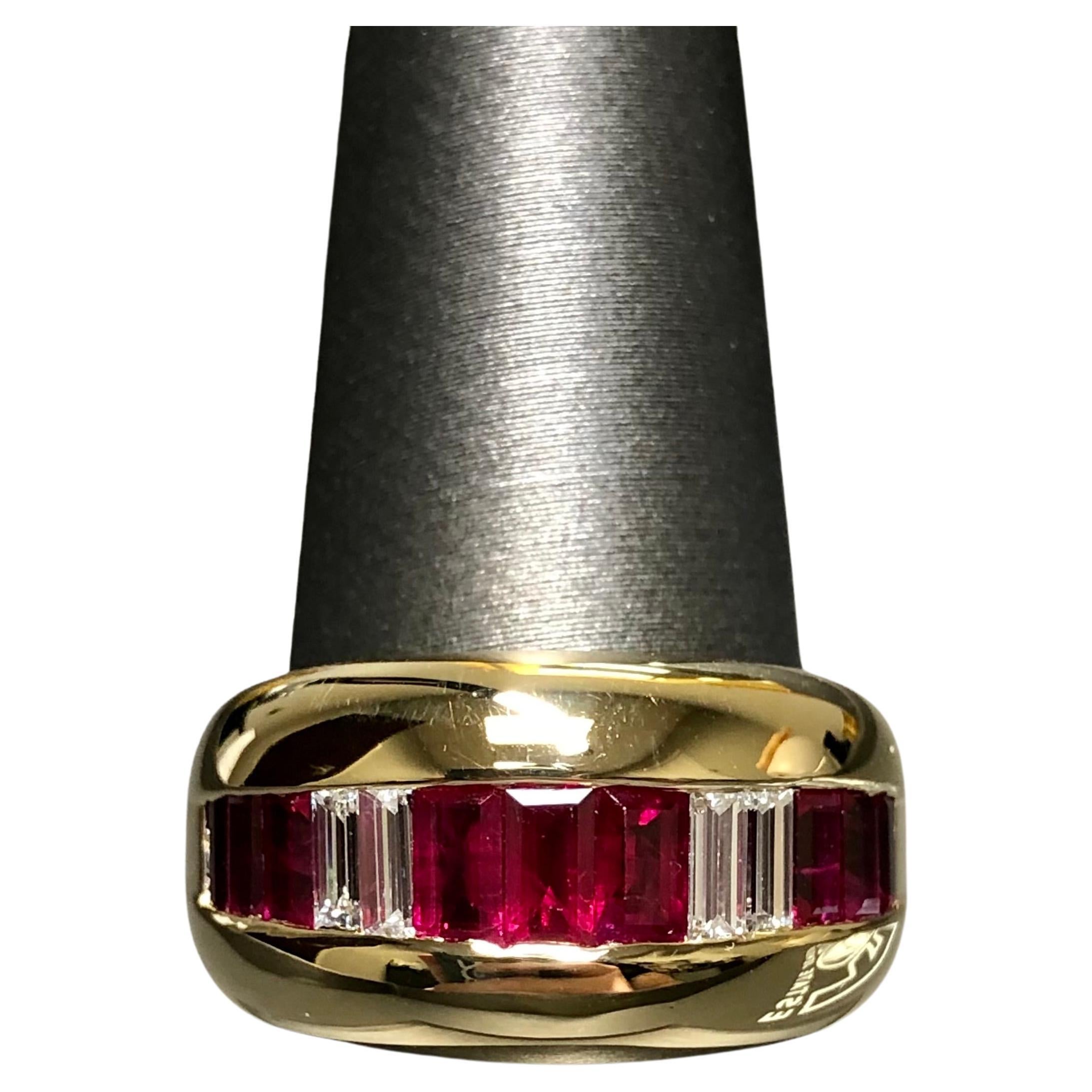 Estate 18K Ruby Diamond Baguette Wide Band Cocktail Ring 2.80cttw Sz 7.5 For Sale at 1stDibs