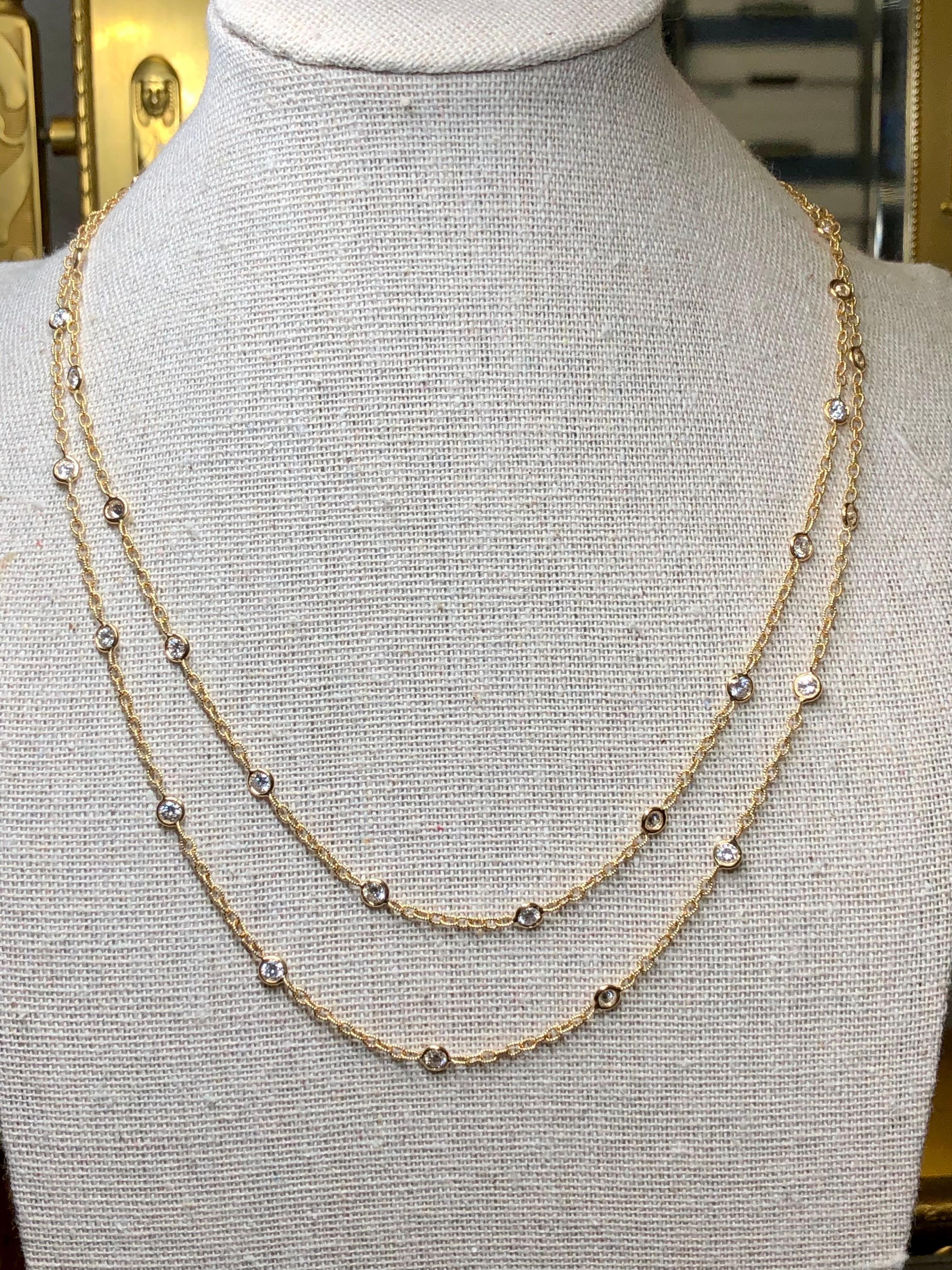 Estate 18K Textured Link Diamonds By The Yard Double Row Necklace 3 ...