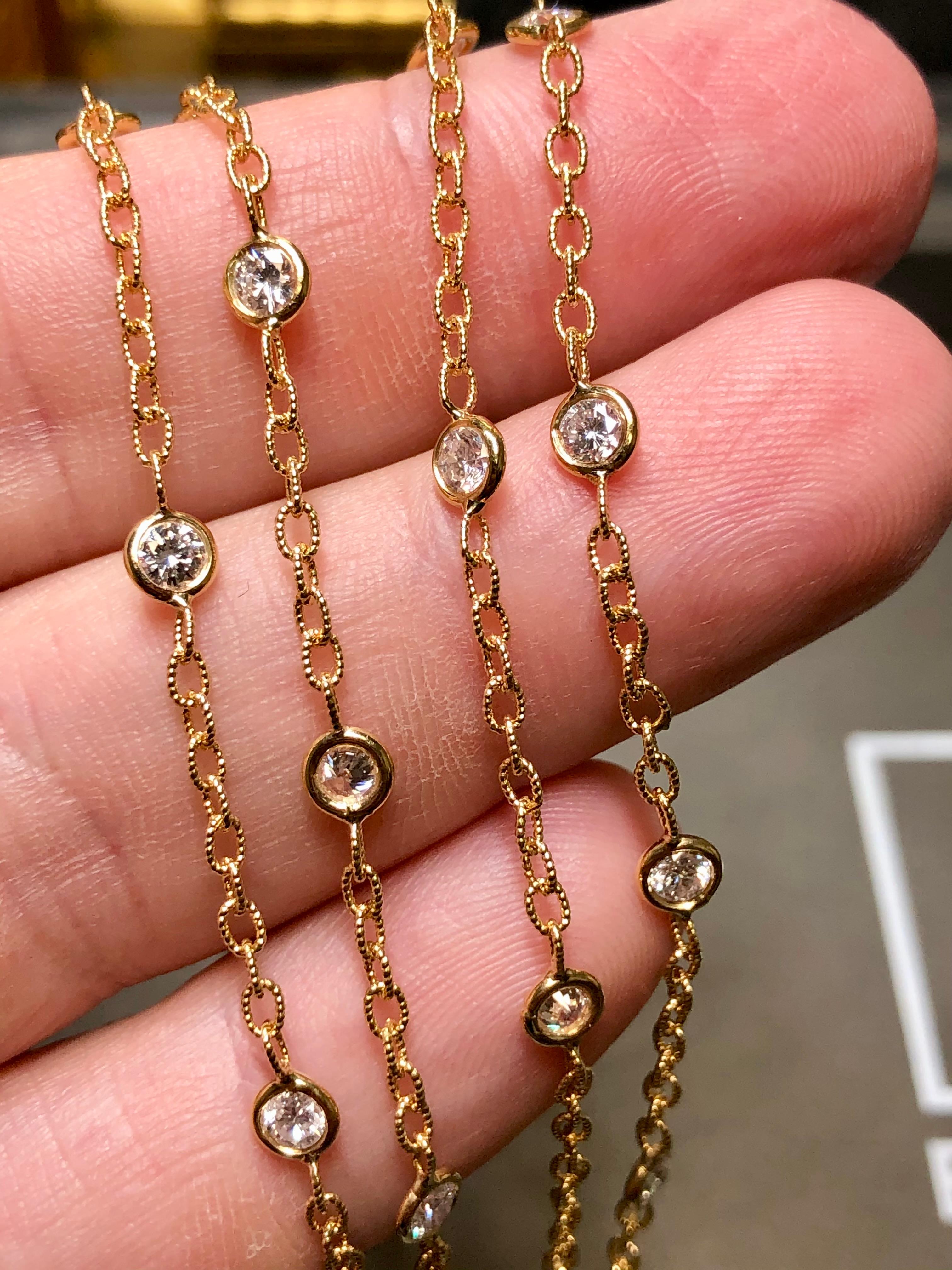 Estate 18K Textured Link Diamonds By The Yard Double Row Necklace 3 ...