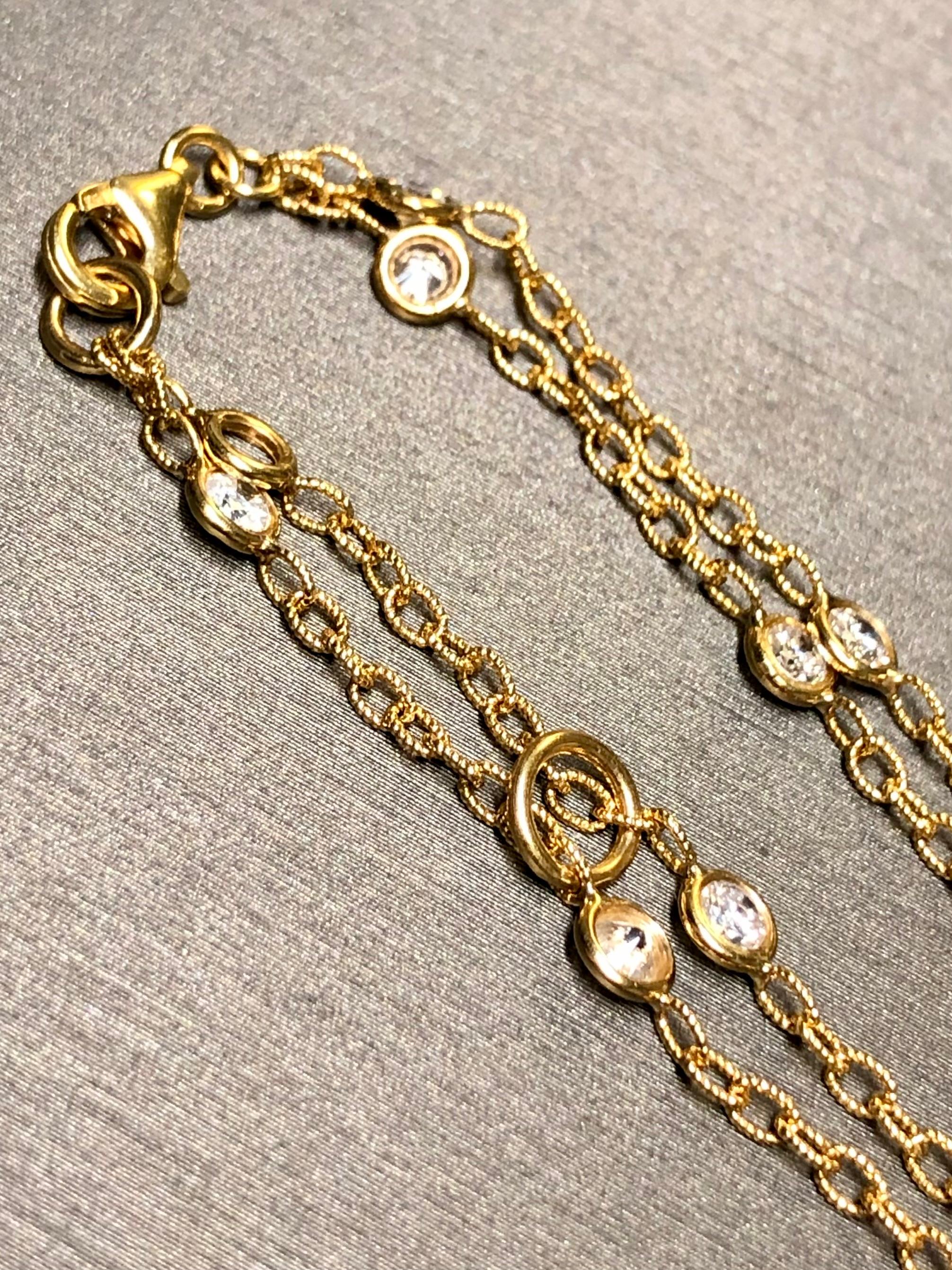 Estate 18K Textured Link Diamonds By The Yard Double Row Necklace 3 ...