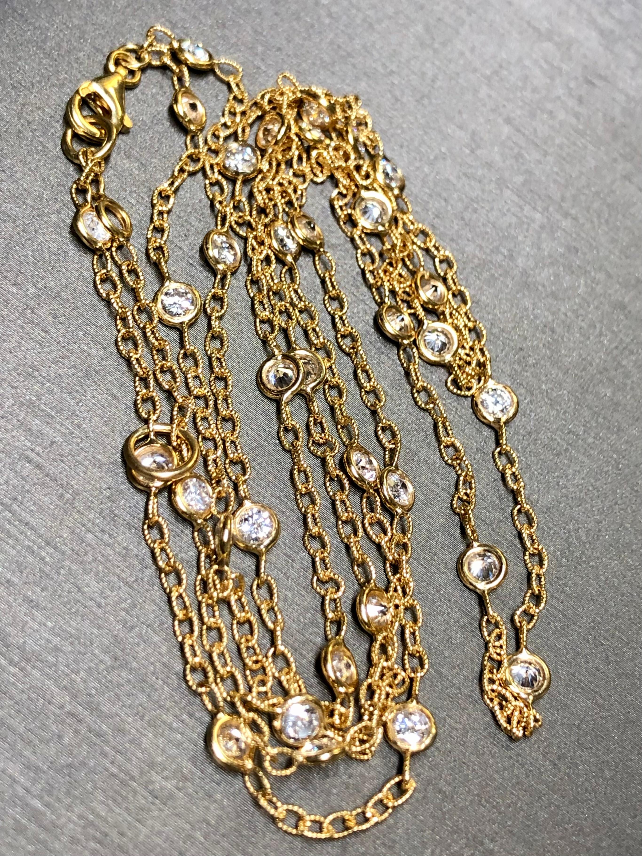Estate 18K Textured Link Diamonds By The Yard Double Row Necklace 3 ...