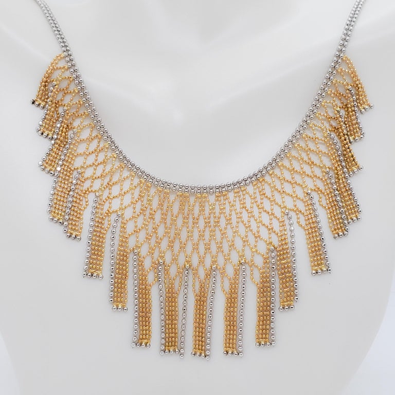 Estate 18k Two Tone Gold Italian Net Necklace For Sale at 1stDibs