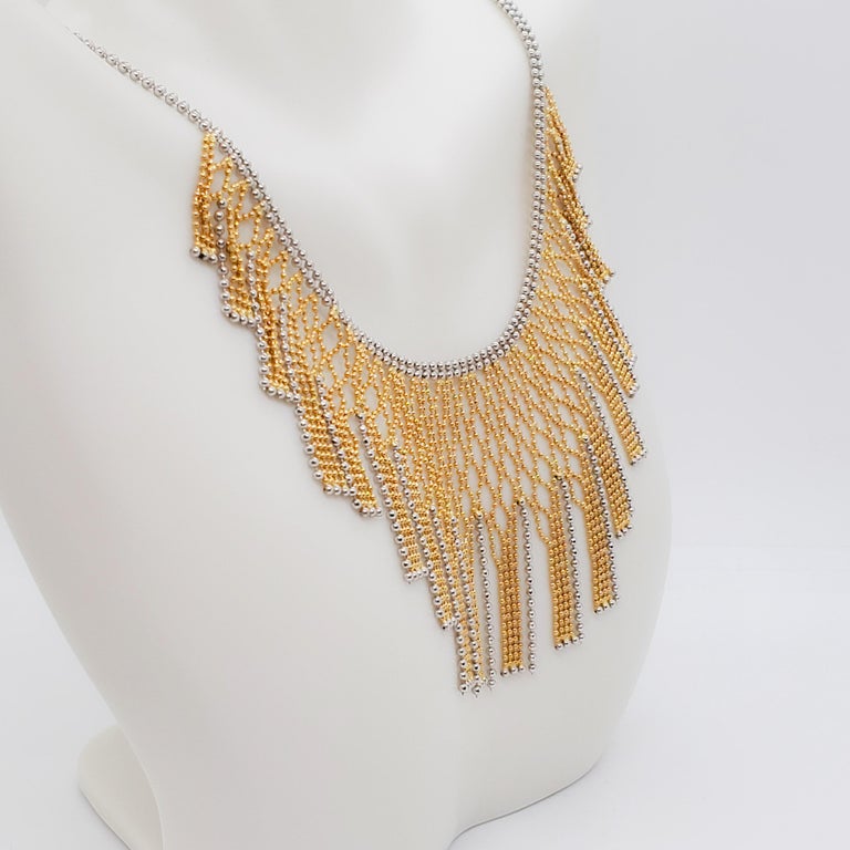 Estate 18k Two Tone Gold Italian Net Necklace For Sale at 1stDibs