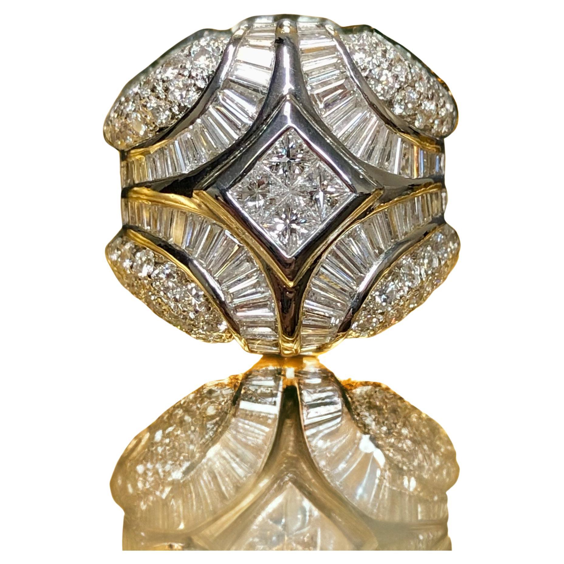 Estate 18K White Gold Princess Baguette Round Diamond Cocktail Ring G ...