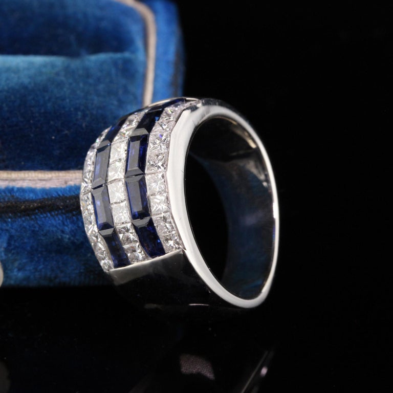 Estate 18 Karat White Gold Princess Cut Diamond and Sapphire Invisible ...