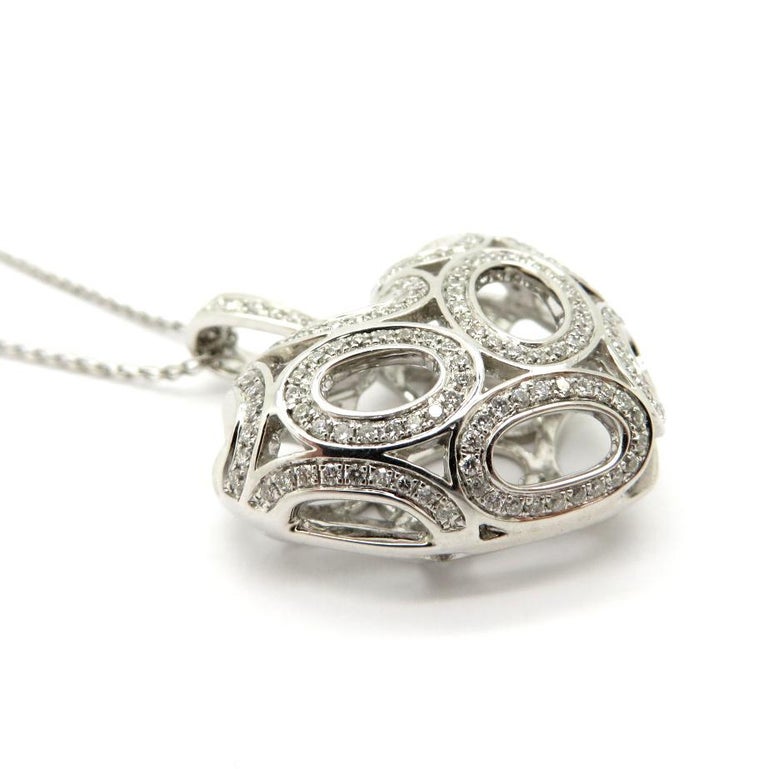 Estate 18K White Gold Round Diamond Open-Heart Puff Fashion Diamond ...