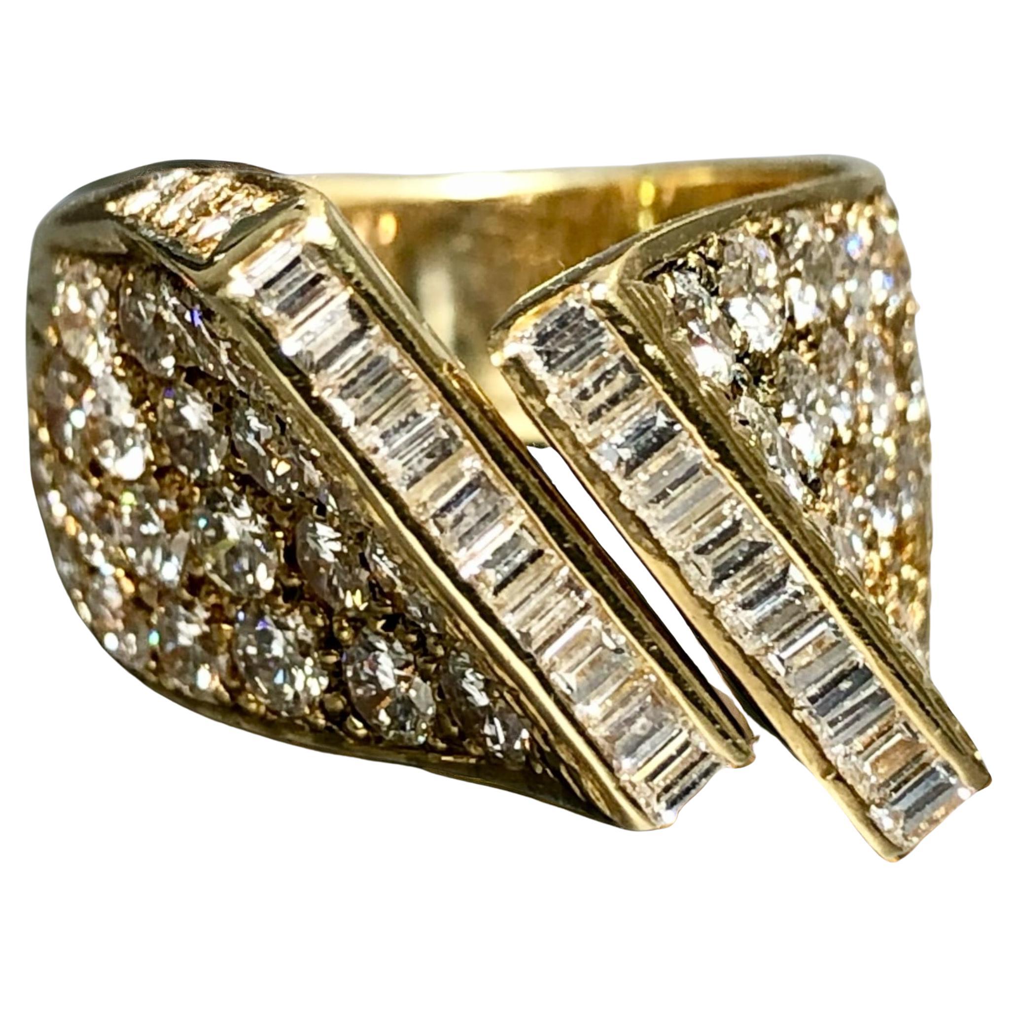 18K Platinum Large Channel Set Baguette Diamond Wave Band Ring 3.20ctw ...