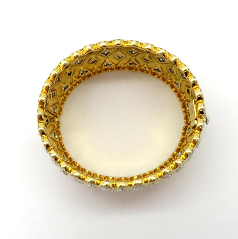 Estate 18 Karat Yellow Gold Round Diamond Fashion Statement Bangle ...