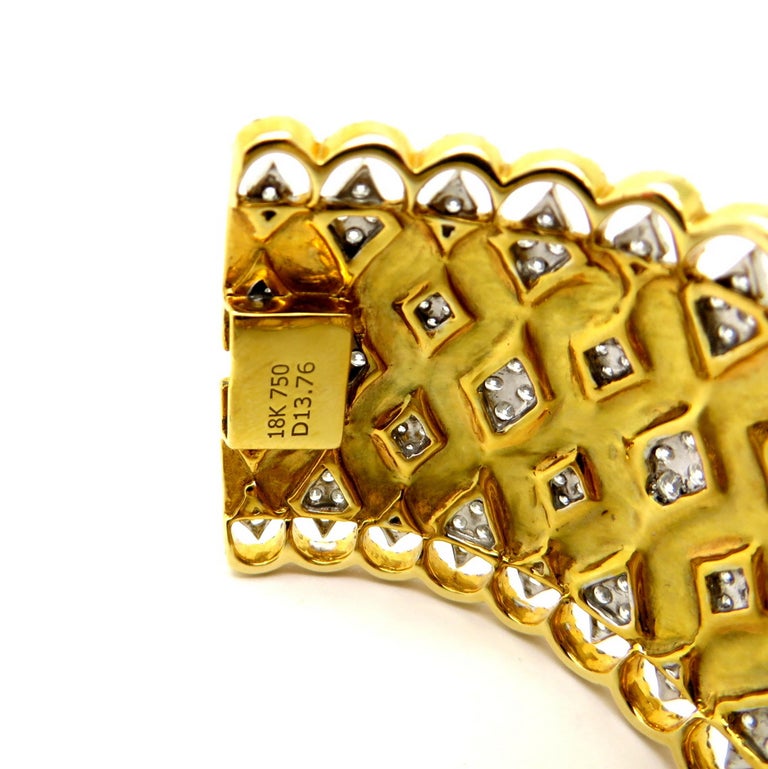 Estate 18 Karat Yellow Gold Round Diamond Fashion Statement Bangle ...