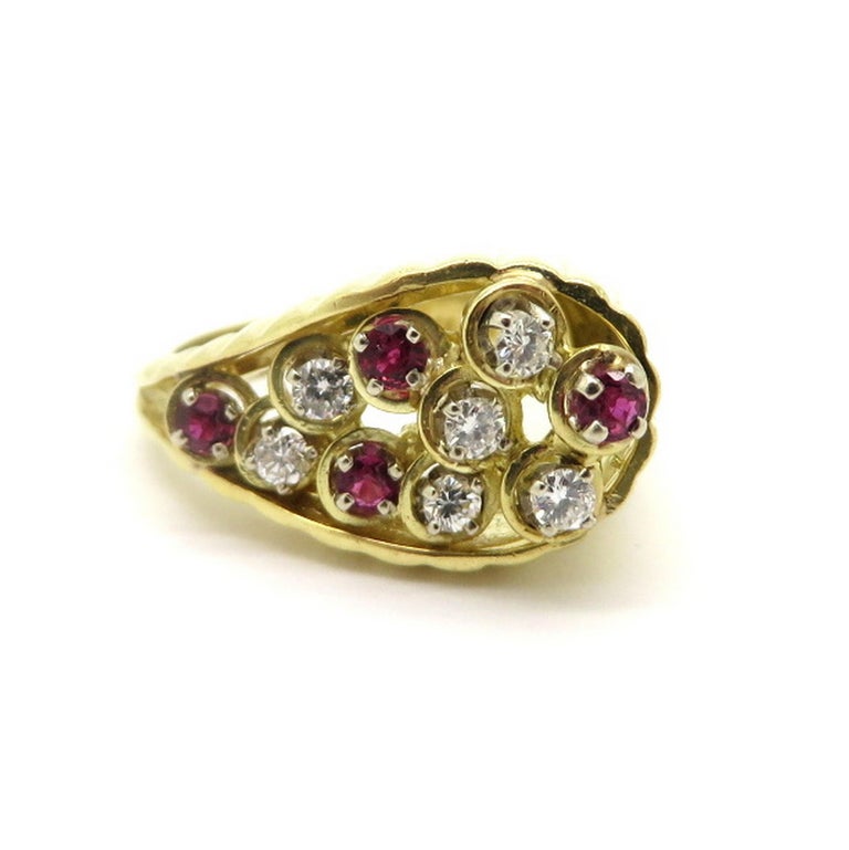 Estate 18 Karat Gold Teardrop Round Diamond and Ruby Fashion Cocktail ...