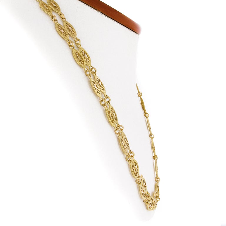 Estate 21k Yellow Gold Dual Fancy Navette Marquise Filigree Link Chain ...