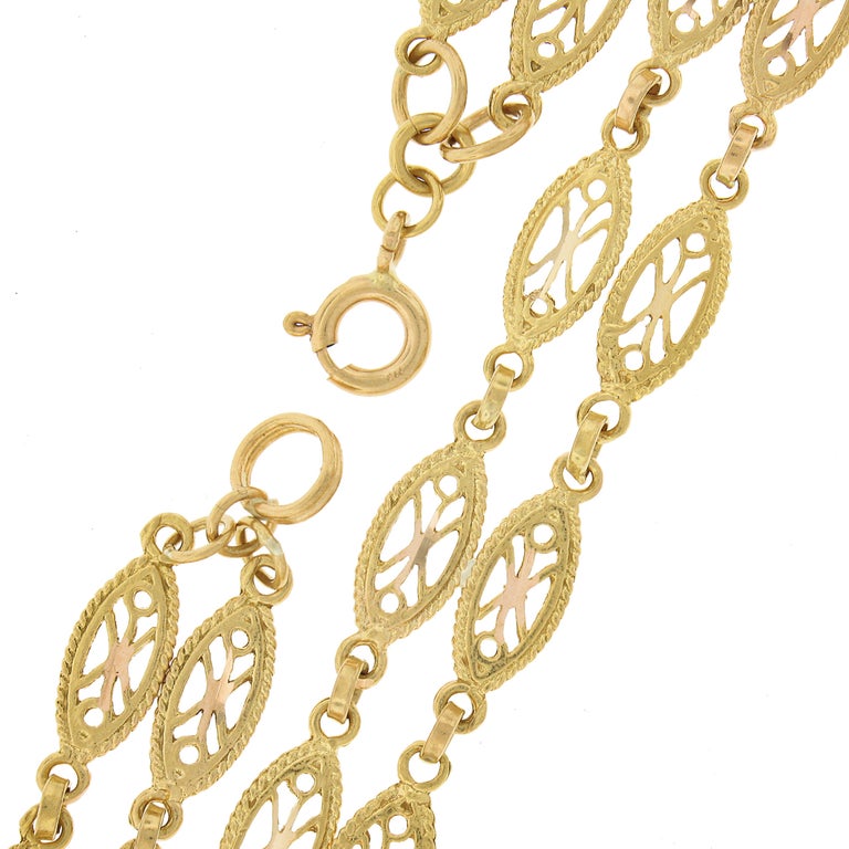 Estate 21k Yellow Gold Dual Fancy Navette Marquise Filigree Link Chain ...