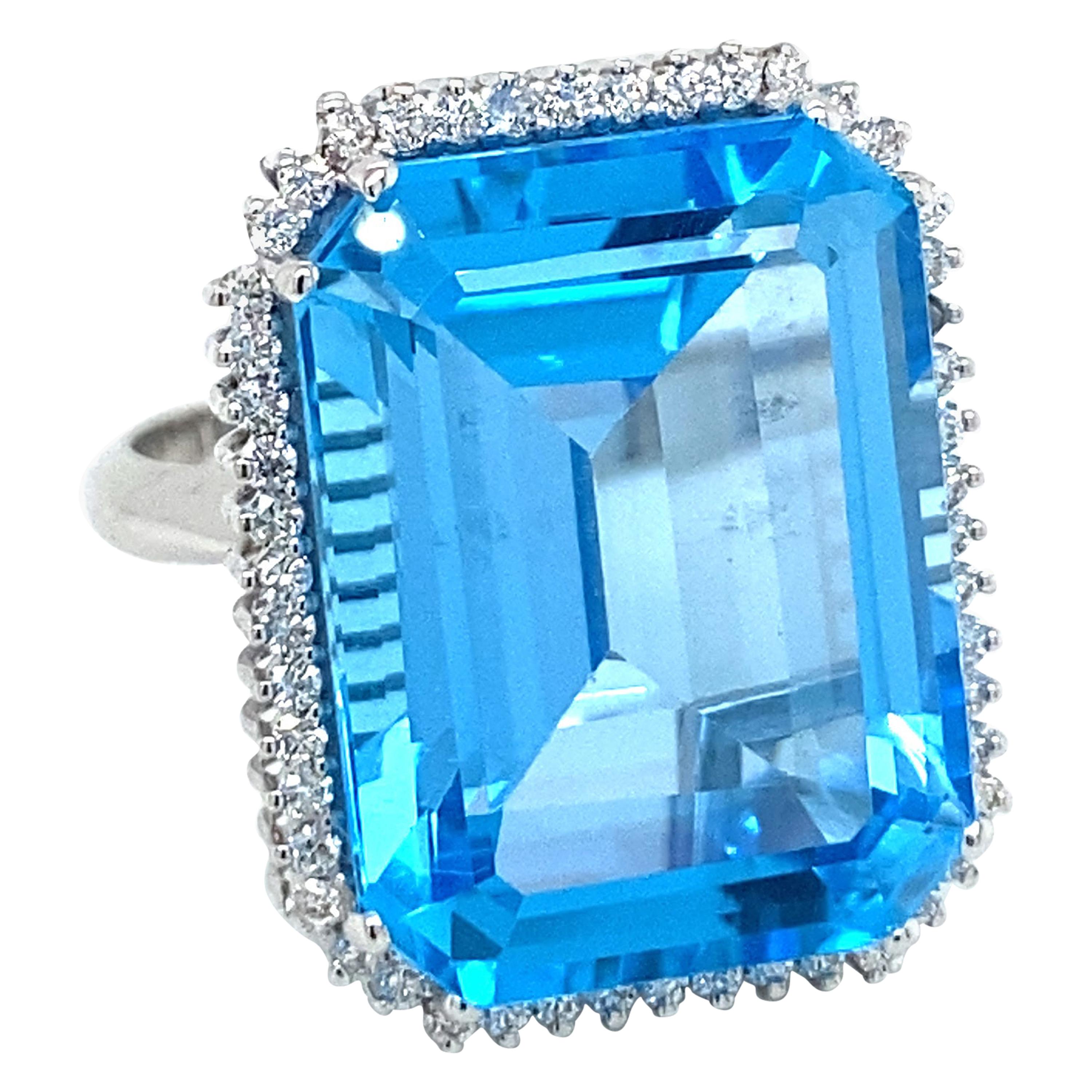 Large 33 Carat Blue Topaz Diamond Cocktail Ring at 1stDibs | large blue ...