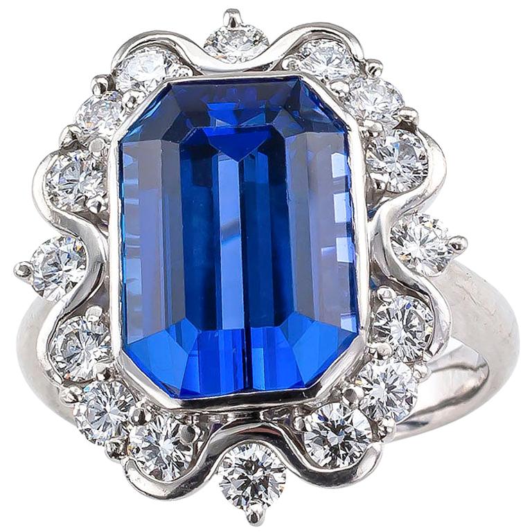 Estate 7.69 Carat Emerald Cut Tanzanite Diamond Platinum Ring For Sale ...